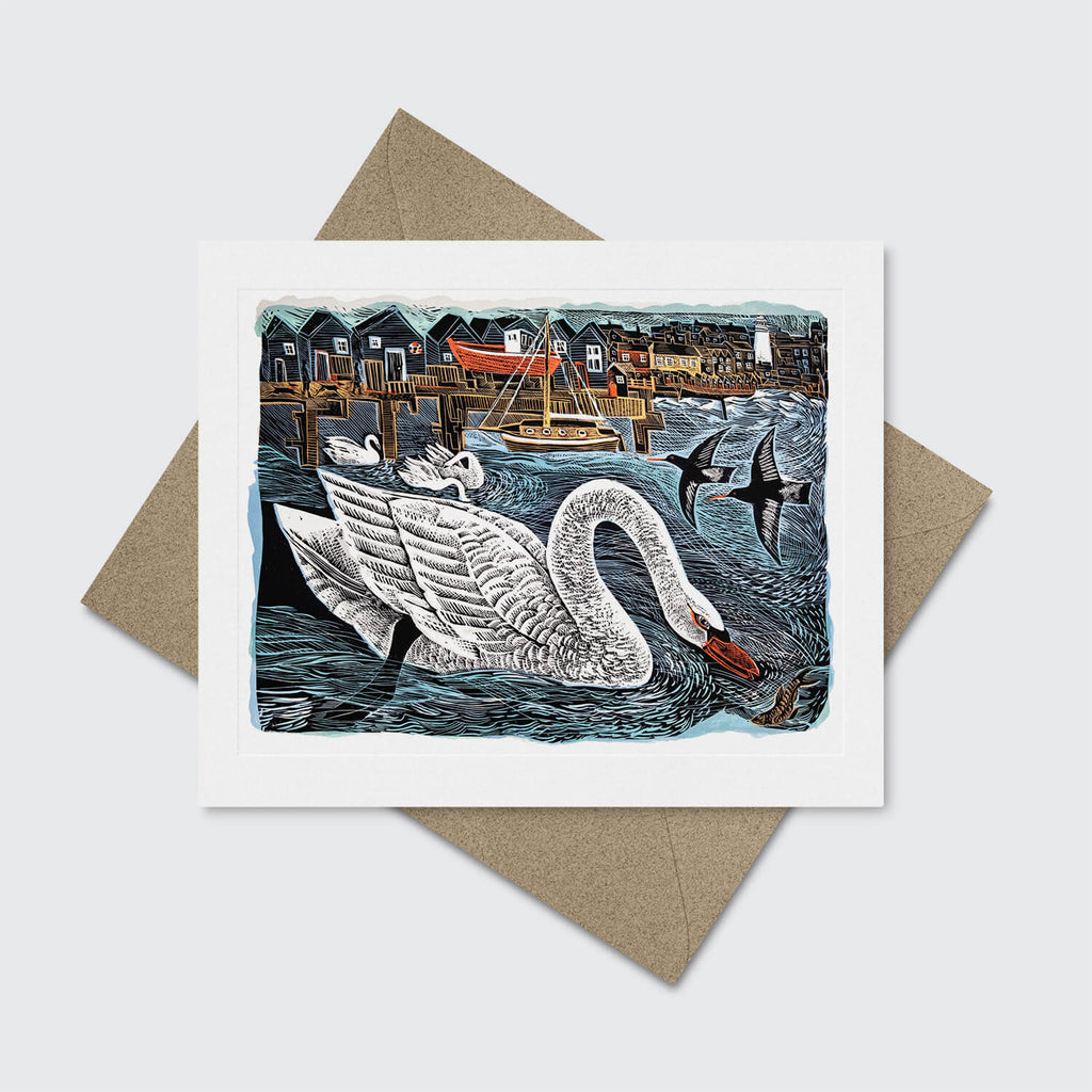 Southwold Swan Greeting Card – Angela Harding