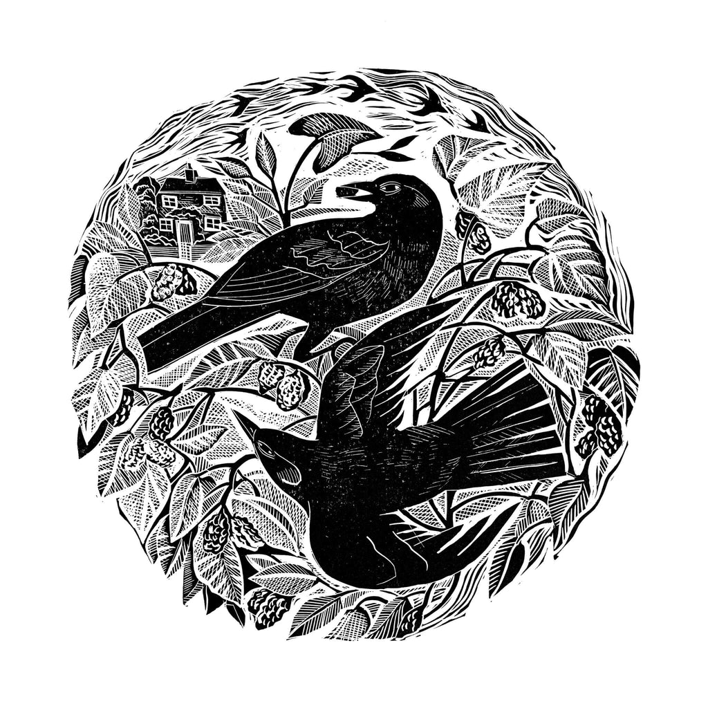 Blackbirds & Mulberry Tree – Black & White Edition – Angela Harding