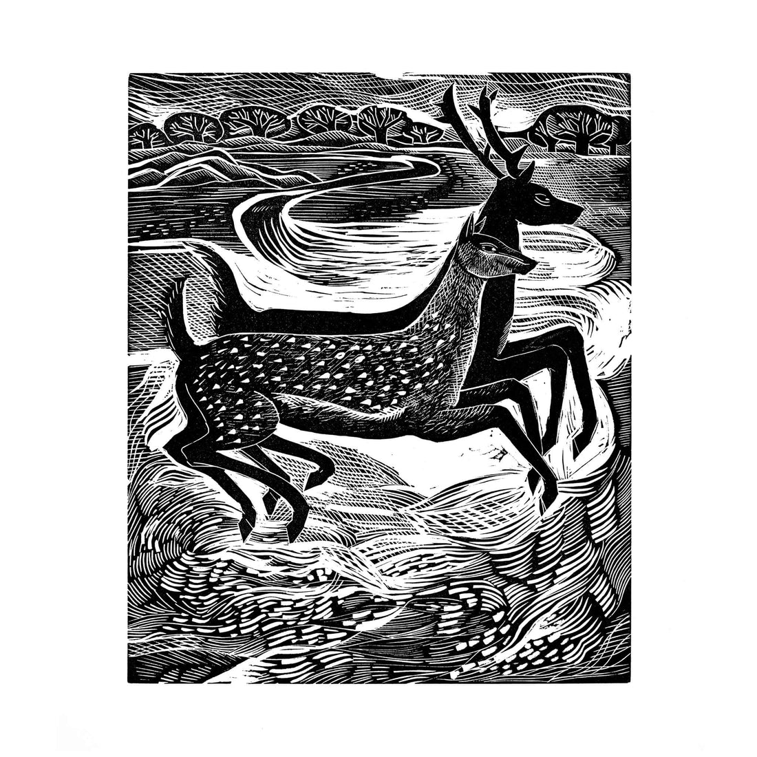 British Countryside Black and White Linocut Prints | Angela Harding