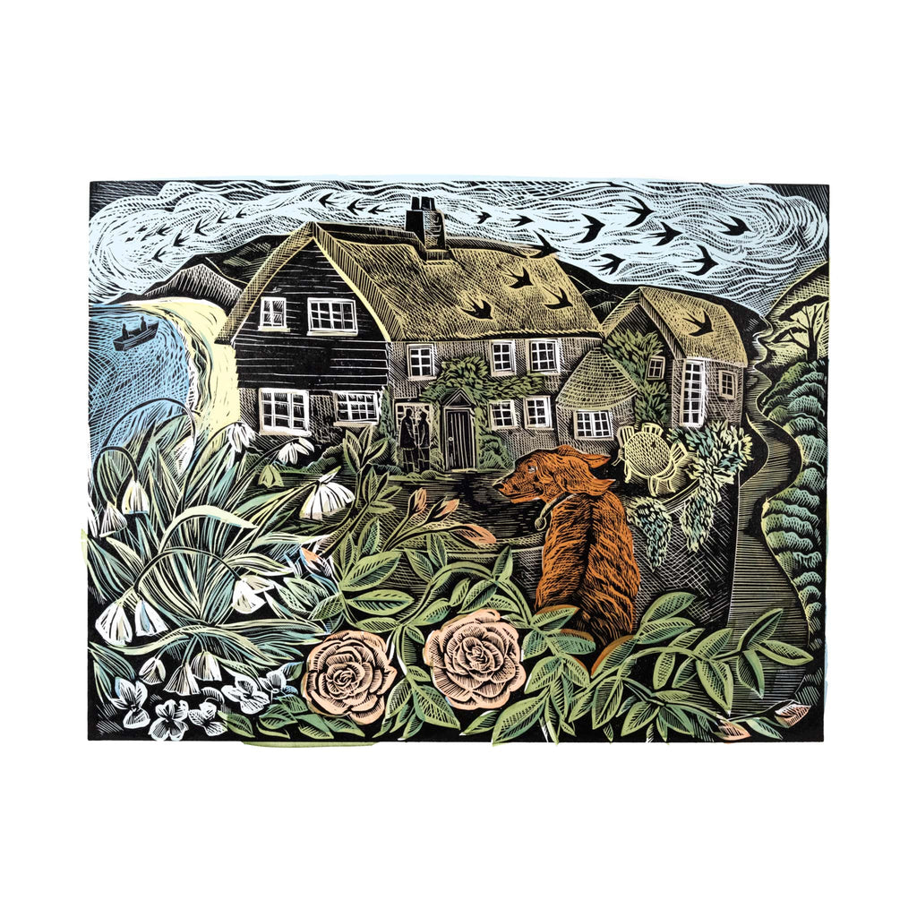 Angela Harding | Linocut Print | Gardeners Cottage