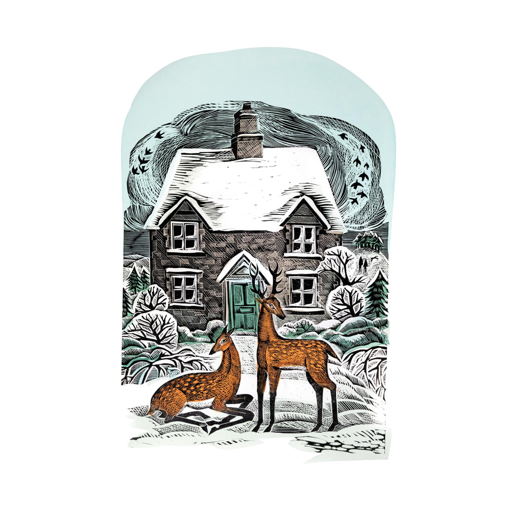 Angela Harding | Linocut Print | Winter Cottage